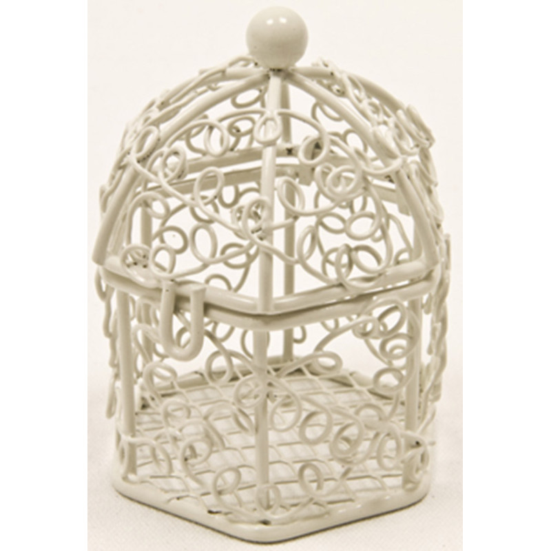 Mini cage à oiseaux en métal blanche 5,5 x 4,5 cm