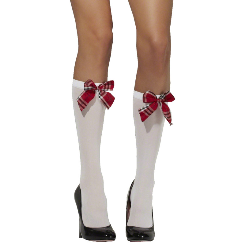 Bas blancs avec noeud écolière femme