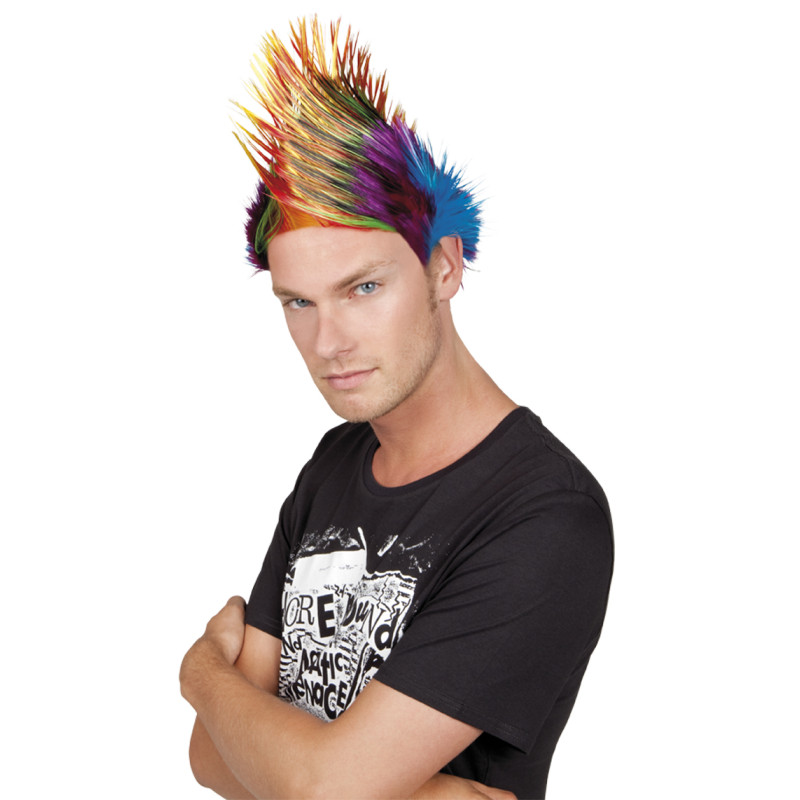 Perruque punk crête multicolore