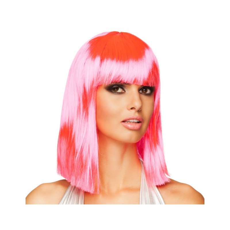 Perruque cheveux longs pour femme rose fluo