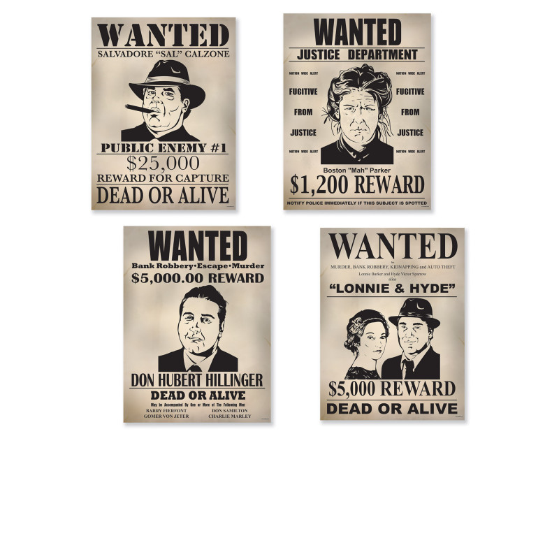 4 Affiches en carton wanted 39 cm