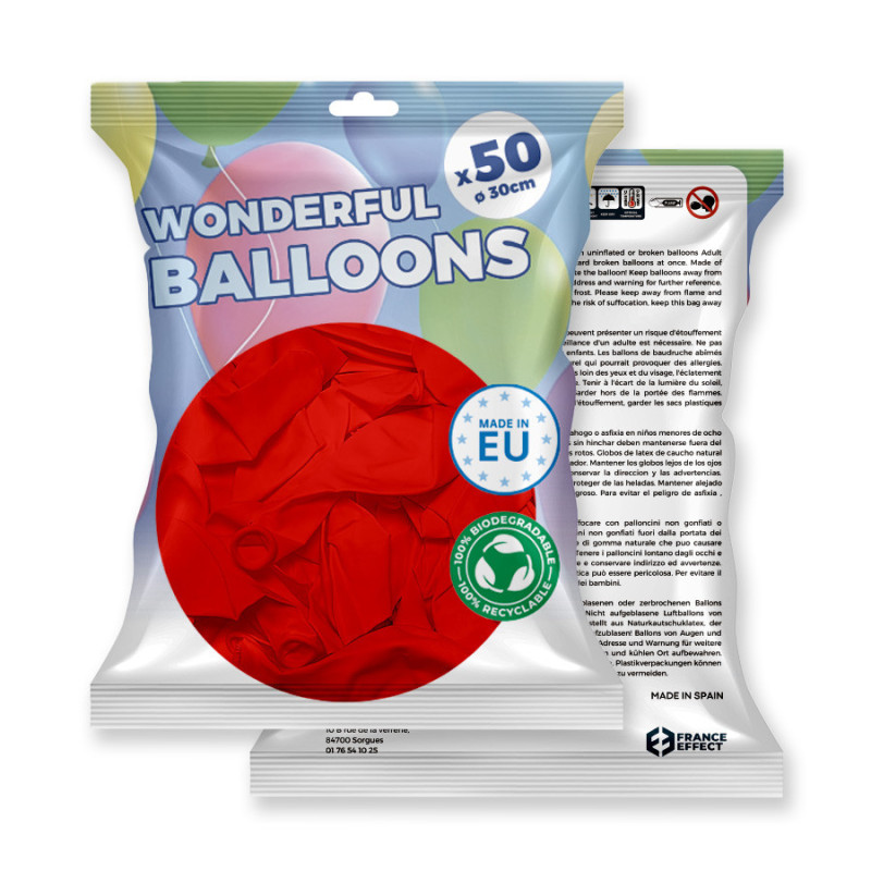 Pack de 50 Ballons Rouge 30 cm - Décoration Passionnée